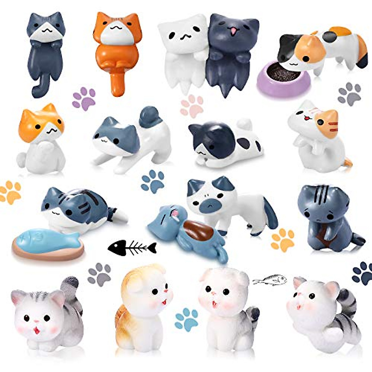 Jetec 19 Pieces Cute Miniature Garden Cats Landscape Lovely Mini Cats Figurines Fairy Garden Home Animals Kitten Adorable Mini Terrarium Figurine Ornament for Home Garden Decor Ornament Supplies