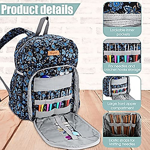 Hanfetch Yarn Storage Organizer Knitting Bag Backpack Large Size with Grommets Portable Crochet Bag Yarn Keeper for Yarn Skeins， Crochet Hooks, Knitting Needles and Other Accessories (Paisley)