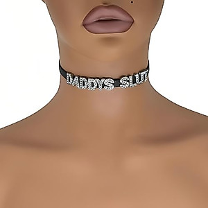 DADDY'S Choker Necklaces,Rhinestone Chokers For Women Honey Princess Hotwife,Cute Sexy Dad Collar For Girls,Letters Artifical Crystal Necklace,Faux Leather Rhinestone Daddy Chokers Jewelry, Faux