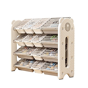 UNICOO Kids Baby Bear Toy Organizer Rack, 14 Bins with Dustproof Storage Cover for Baby Essentials, Kids Toy Box & Toy Bins 4 Tier Large Size (Bear Organizer White)