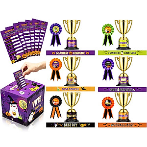 TaoBary 75 Pcs Halloween Costume Contest Ballot Kit Includes Halloween Contest Ballot Box and Voting Cards Halloween Award Ribbons Sashes Trophies and Stickers Set for Halloween Costume Contest Party