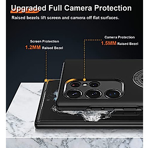 iDLike for Samsung Galaxy S23 Ultra Case, Military Grade Drop Test Shockproof Phone Case Cover with [Full Camera Lens Protection] [Invisible Ring Holder Kickstand],Black