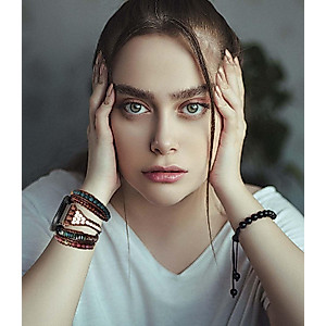 Somesame Compatible with Samsung Galaxy Watch 6/5/4/Active 2 40mm 44mm Band/Watch 6 Classic/Galaxy Watch 5 Pro 45mm/Watch 4 Classic,20mm Boho Beaded 5 Wraps Chakra Bracelet Watch Strap for Women Men