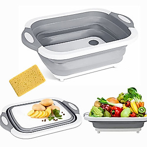 qqqqqq Folding Cutting Board with Draining Plug Colander Fruits Vegetable Washable Basket Multi-Function Collapsible Cutting Board