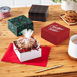 Hallmark Small Christmas Gift Boxes (4 Pack: Red and Green Plaid, Holly, Christmas Wishes Black and Red Plaid) 4 inch Boxes for Gift Cards, Candy, Cookies and More
