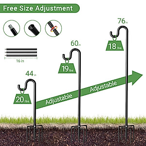 76" Shepherds Hooks for Outdoor, Extra Thick Bird Feeder Pole with 5 Prong Base, Adjustable Shepards Hook for Garden, Weddings, Hanging Plant