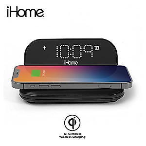 iHome Alarm Clock with Wireless Charging, iPhone Charger and Samsung Charger with USB Charger for Apple and Android Devices