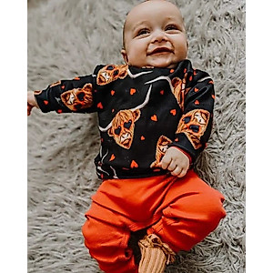 Newborn Baby Valentine's Outfits Set Infant Boy Girl Crewneck Sweatshirt Elastic Waist Pants Heart Print Fall Spring Clothes (Orange,18-24 Months)