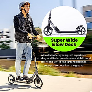 Aero Big Wheels Kick Scooter for Kids 8 Years Old, Teens 12 Years and up, Youth and Adults. Commuter Scooters with Hand Brake, Soft Rubber mat, Shock Absorption, Foldable and Height Adjustable.
