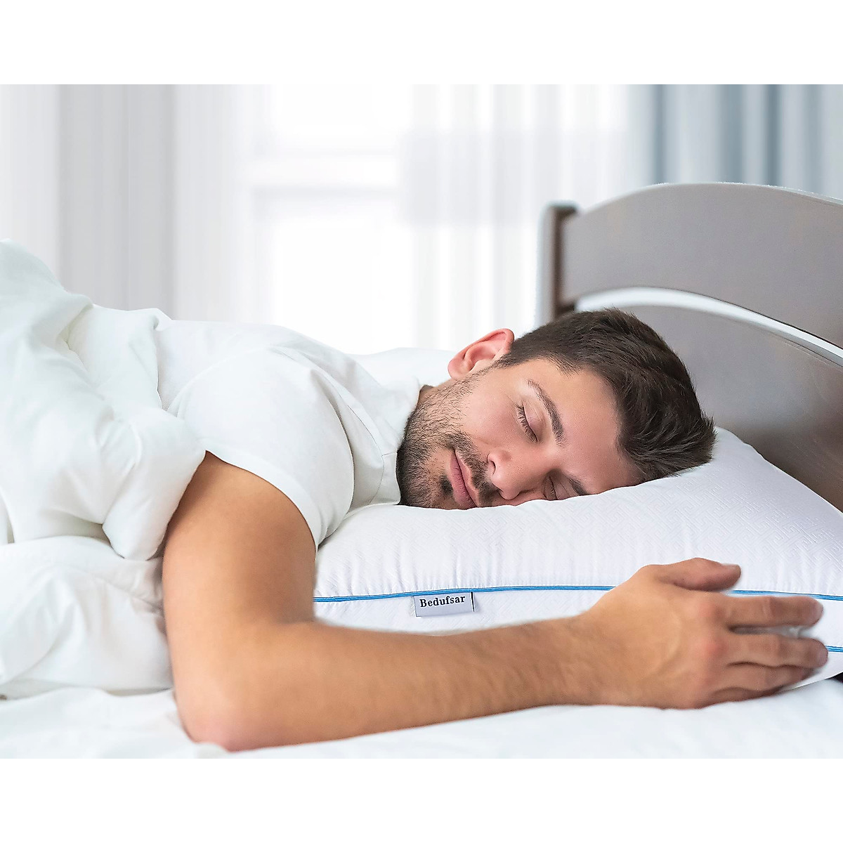 Bedufsar Bed Pillows for Sleeping, King Size Pillows Hotel Quality Set of 2, Firm and Supportive Gusseted Pillows for Side and Back Sleepers, Cooling Down Alternative Fluffy and Soft Pillow (20x34 in)