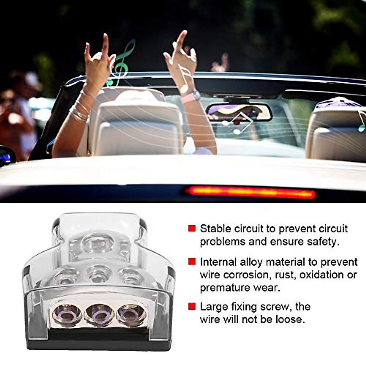 Power Distribution, Alloy Plastic Car Audio T Type Power Supply Distribution 1 * 0GA In 3 * 4GA Out Block Splitter