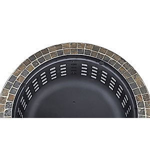 Fire Sense 62240 Fire Pit Alpina Slate Top Wood Burning Lightweight Portable Outdoor Firepit Backyard Fireplace for Camping Bonfire Included Screen Lift Tool & Cooking Grate - Round - 24"