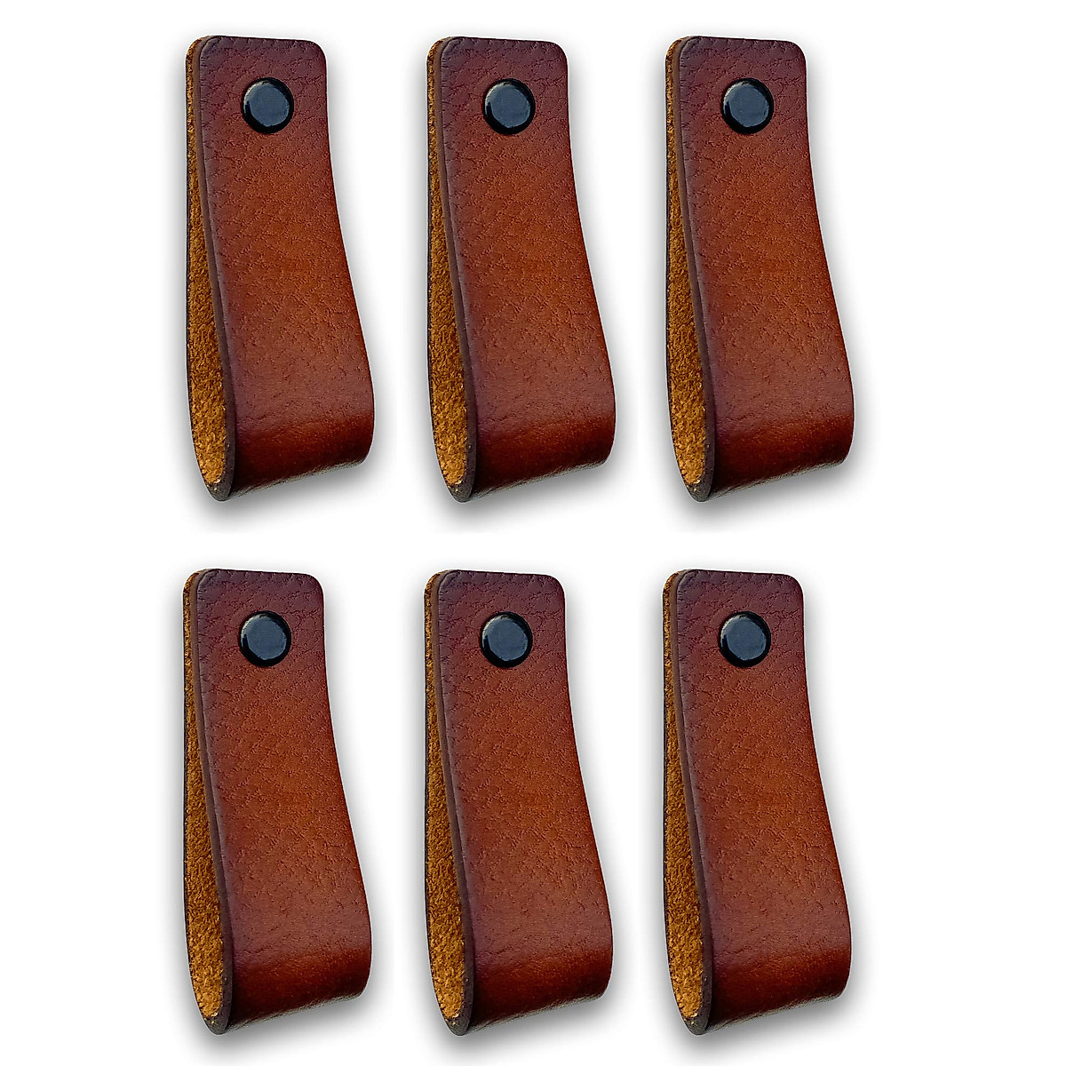 Brute Strength - Leather Drawer Pulls - Cognac - 6 pcs - 6-1/2 x 1 ’’ - Leather Handle - Leather Dresser Pulls - Cabinet knobs Dresser knobs - Dresser Handles