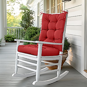 mudilun Rocking Chair Cushion Non-Slip Tufted Indoor/Outdoor Rocking Chair Cushions 80% Water Proof with Straps for Living Room Baby Room Garden High Back Rocking Chair Pads (Red)