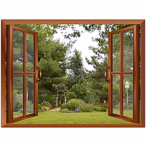 wall26 Beautiful Garden/Backyard View from Inside a Window Removable Wall Sticker/Wall Mural - 36"x48"