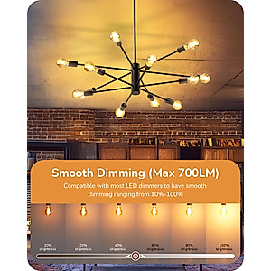 EDISHINE Vintage LED Edison Bulbs 8W, 60W Equivalent, 2200K Amber Warm Light, ST58 Antique Edison Light Bulb with 80+ CRI, A19 Dimmable Light Bulbs, 700LM, E26 Medium Base, 6 Pack