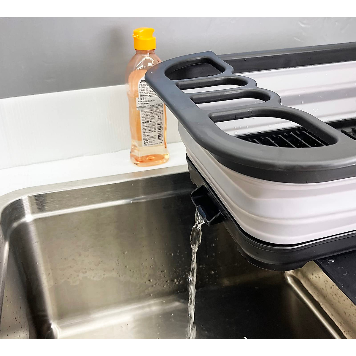 SAMMART 7.3L (1.9 Gallon) Collapsible Dish Drainer with Drainer Board - Foldable Drying Rack Set - Portable Dinnerware Organizer - Space Saving Kitchen Storage Tray (Black/Alloy Grey)