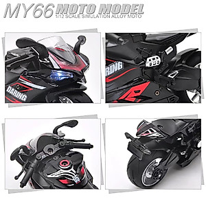 Toy Motorcycle,Pull Back Motorcycle Toy with Sounds and Lights ,1:12 Scale Motorcycle Model Toy for Kids, Pull Back Vehicle for Age 3+ Year Old Birthday Christmas Party Supplies (Black)