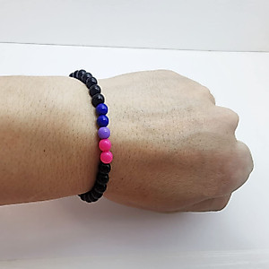 Toogod Bisexual Bracelet - Pink Purple Blue Acrylic and Black Glass 6mm Beads - 7'' Pride colors Bead Bracelets