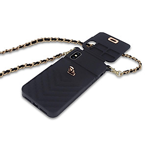 LUVI for iPhone XR Wallet Case with Neck Strap Crossbody Chain Credit Card Holder Slot with Handbag Wrist Strap Protective Cover for Girls Women Silicone Shockproof Case for iPhone XR Black