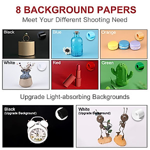 FOSITAN Photo Light Box, Upgrade 8 Backdrops Photo Studio Box, 20"/50cm Adjustable Brightness Portable Folding Shooting Tent, Tabletop Photography Box with Bright LEDs