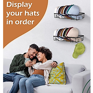 KEETDY Metal Hat Racks for Baseball Caps Wall Hat Organizer Fit 20 Caps Holder, 2 Packs Sturdy Wall Mounted Hat Storage Organizer, Black, Patent: US D1,041,201 S