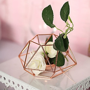 TABLECLOTHSFACTORY Set of 2 Rose Gold Metal Hexagon Top Geometrical Tealight Candle Holders Flower Vase - 4"|3"