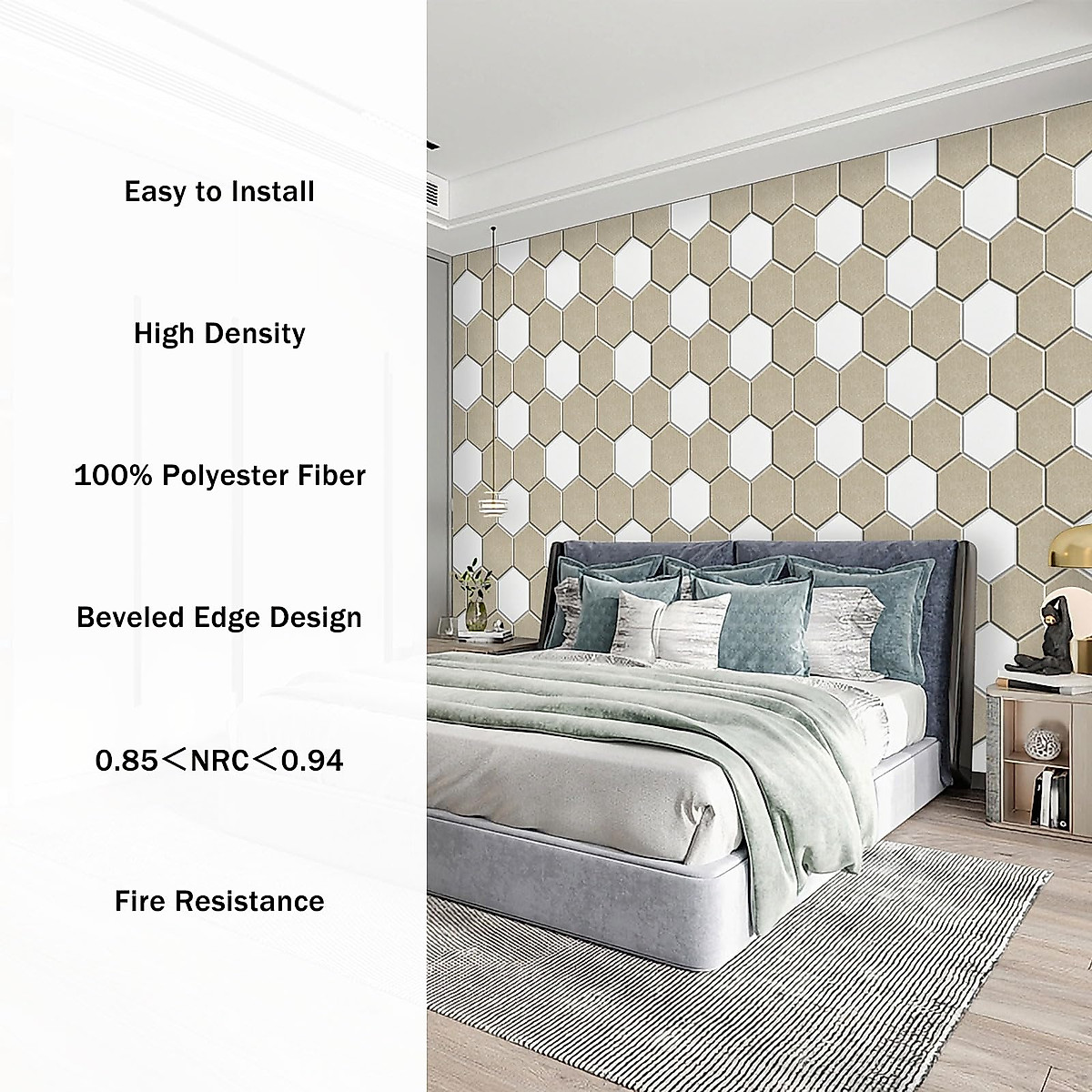 SHJADE Self-Adhesive Acoustic Panels, 12 Pcs 12" X 10" X 0.4" Sound Absorbing Panels, High Density Hexagon Acoustical Wall Padding(Silver Grey)