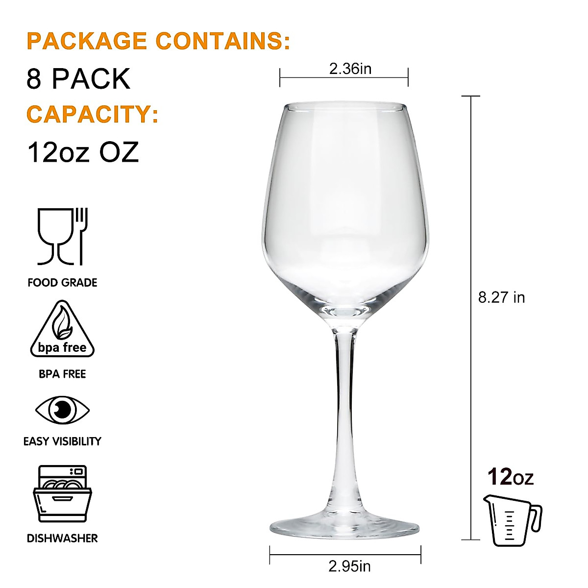 Cadamada Wine Glasses Set of 8, 12oz Red Wine Glasses, for Red or White Wine, High-end Banquet, Wedding, Gift, Lead-Free Red Wine Goblets, Party, Bar, Anniversary, Housewarming