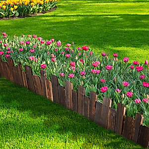 Bucherry 1 Pc Wood Garden Edging Border No Dig Landscape Edging Anti Corrosive Lawn Picket Fence with Gloves Decorative Flower Bed for Yard Patio Pathway Tree Outdoor 7.9 x 47 Inches