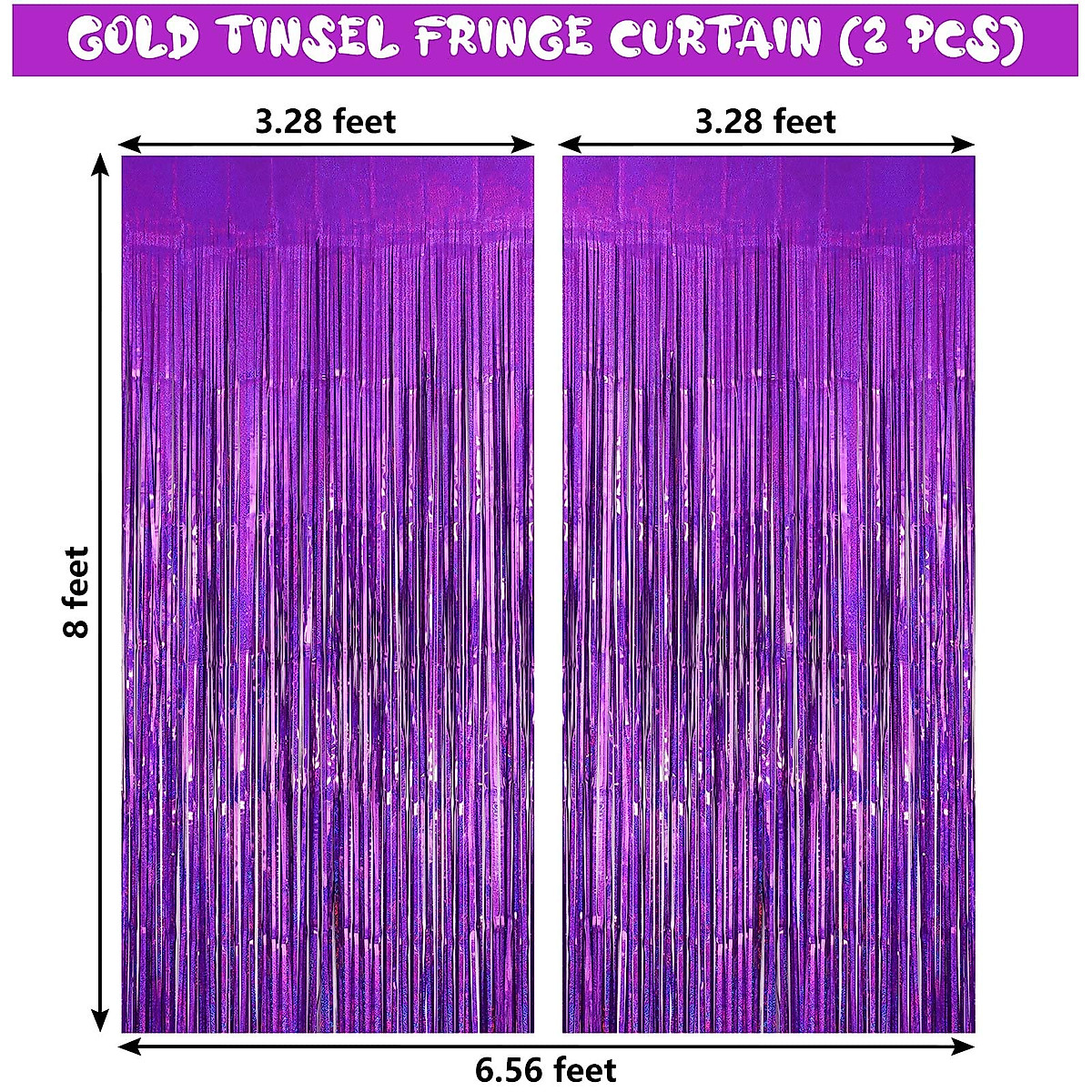 AIQINHU Purple Tinsel Foil Fringe Curtain Backdrop, 2 Pack Metallic Glitter Curtains Party Decorations Streamers, Xmas Purple Backdrop for Birthday Wedding Bridal Shower Homecoming New Year
