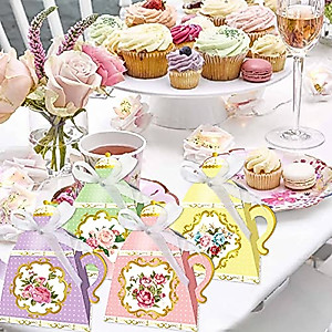 Cieovo 24 Pieces Tea Party Treat Gift Boxes, Tea Time Floral Party Favor Boxes Treat Boxes Candy Bags for Tea Garden Wedding Bridal Birthday Baby Shower Party Decorations Supplies