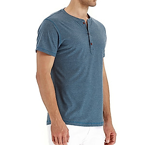 NITAGUT Mens Fashion Casual Front Placket Basic Short Sleeve Henley T-Shirts (XL, 02 Vg-Blue)