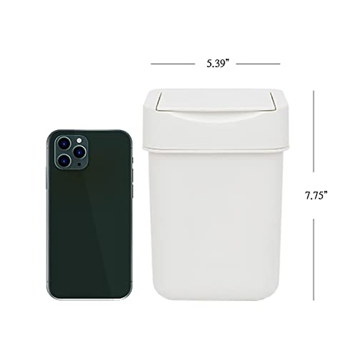carrotez Small Trash Can with Lid, 2 Liter/ 0.5 Gallon, Mini Trash Can, Waste Basket, Garbage Container for Coffee Bar, Bathroom, Kitchen, Office, Desk, Bedroom, Tabletop - White