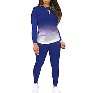 JSVZREU Two Piece Outfits for Women Pants Loungewear Set 2 Piece Outfits Sweatsuit Track Suits Matching Jogger Lounge Sets Long Sleeve(Blue,XL)