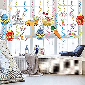 Mocossmy Easter Hanging Swirl Decorations,30 PCS Easter Egg Baskets Bunny Carrot Hanging Swirl Foil Ceiling Streamers for Easter Spring Home Office Classroom Party Ornaments Favors Supplies Decoration