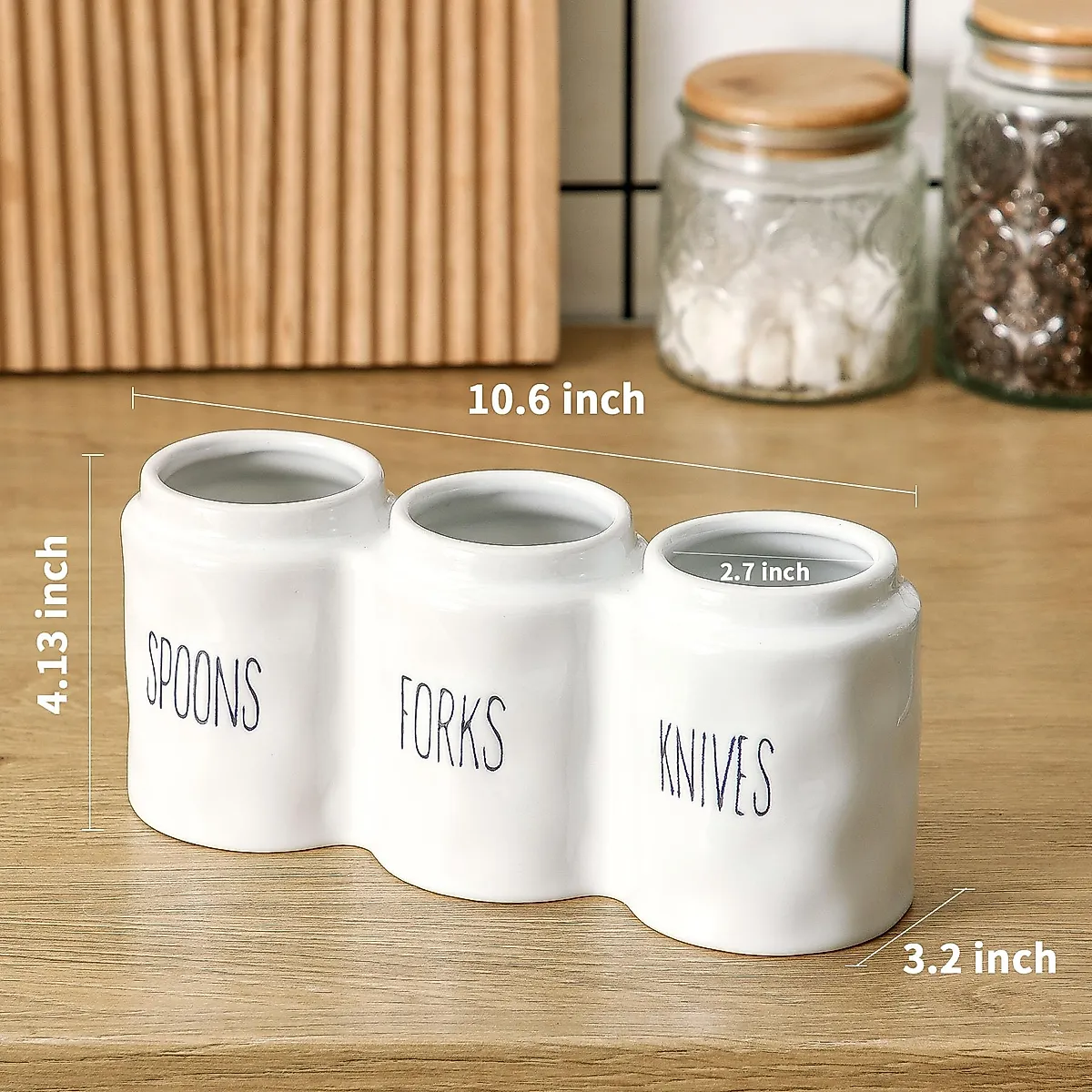 Howise Silverware Holder, Ceramic Spoon and Fork Holder, Silverware Holder for Countertop, Utensil Holder Cutlery Organizer for Knife