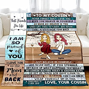 KERAOO Custom Throw Blankets Gift for Cousin, Cousin Birthday Gift Ideas, Valentine's Mother's Day Graduation Birthday Gift for Her (Cousin(Sister)-05)