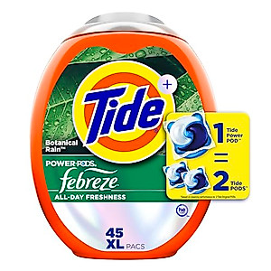 Tide Power Pods Laundry Detergent Pacs with Febreze Freshness with Odor Eliminators, Botanical Rain Scent, 45 Count