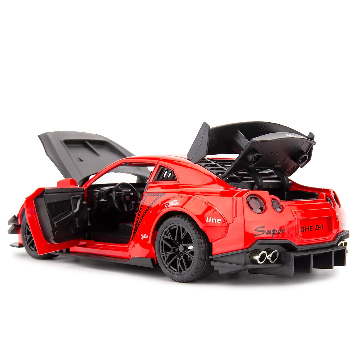 BDTCTK 1/24 Scale Compatible for Nissan GTR Model Car Toy, Zinc Alloy Pull Back Toy car with Sound and Light for Kids Boy Girl Gift (Black)