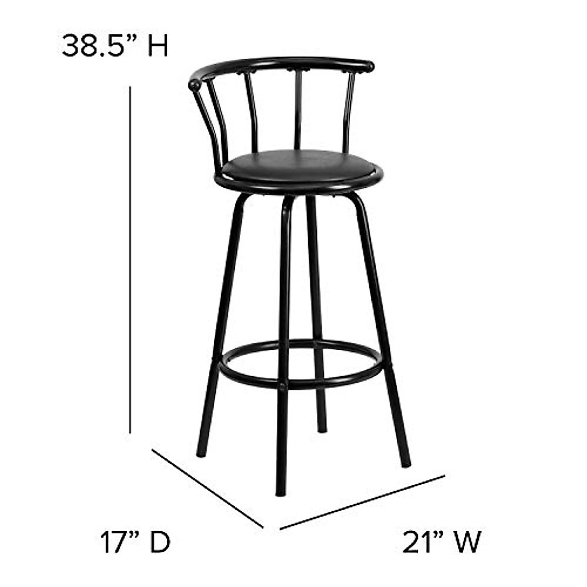 Flash Furniture Charla Crown Back Black Metal Barstool with Black Vinyl Swivel Seat
