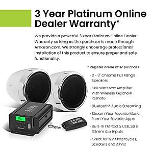 BOSS Audio Systems MC520B 3 Inch Motorcycle Speakers and Amplifier Stereo Sound System - Bluetooth, Weatherproof Full Range Speakers, 2 Channel Amplifier, Wireless Remote, Use With ATV UTV