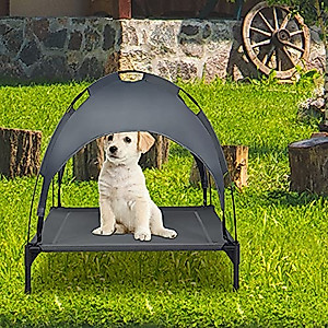 PETSITE Cooling Elevated Dog Bed, Portable Raised Dog Cot Bed with Removable Canopy, Outdoor Pet Hammock Bed for Small, Medium & Large Dogs