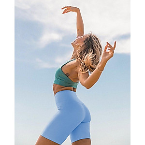 FULLSOFT 4 Pack Biker Shorts for Women – 5" High Waist Tummy Control Workout Yoga Running Compression Exercise Shorts with Pockets(4 pack Black/Pink/Ins Green/Blue,Small-Medium)