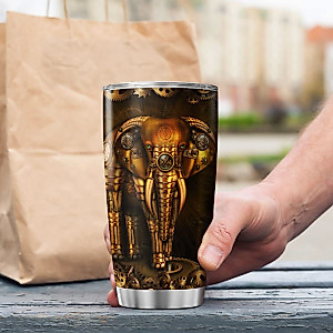 9SUNFLOWER Elephant Mechanic Style Coffee Tumbler Birthday Gifts For Girls Women Steampunk Travel Mug With Lid 20oz Insulated Cup Inspirational Quotes Animal Sayings Vacuum Mugs