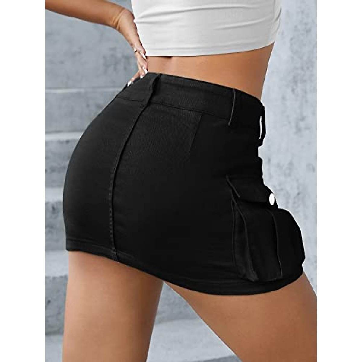 Cargo Skirt Jean Skirt Mini Skirt y2k Jean Skirt for Women Cargo Skirt y2k Cargo Mini Skirt Women's Casual Low Waisted Solid Button Up Denim Jean Skirt Black
