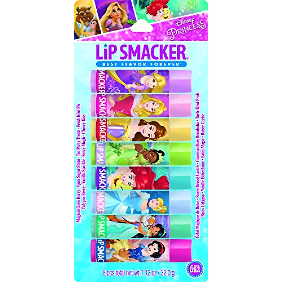 Lip Smacker Disney Princess Flavored Lip Balm Party Pack 8 Count, Clear, For Kids