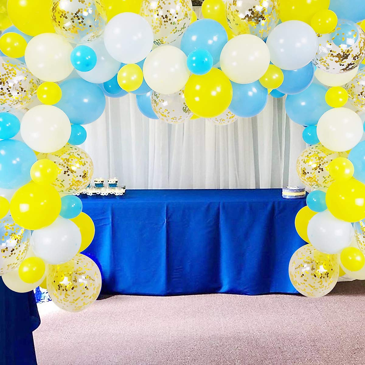 Pooh Bear Balloon Arch & Garland Kit, 70 Pack 12" 5" Yellow Blue Latex Balloons Gold Confetti Balloon Strip Set for Baby Shower Kids Birthday Party Decorations Bachelorette Weeding Party Supplies