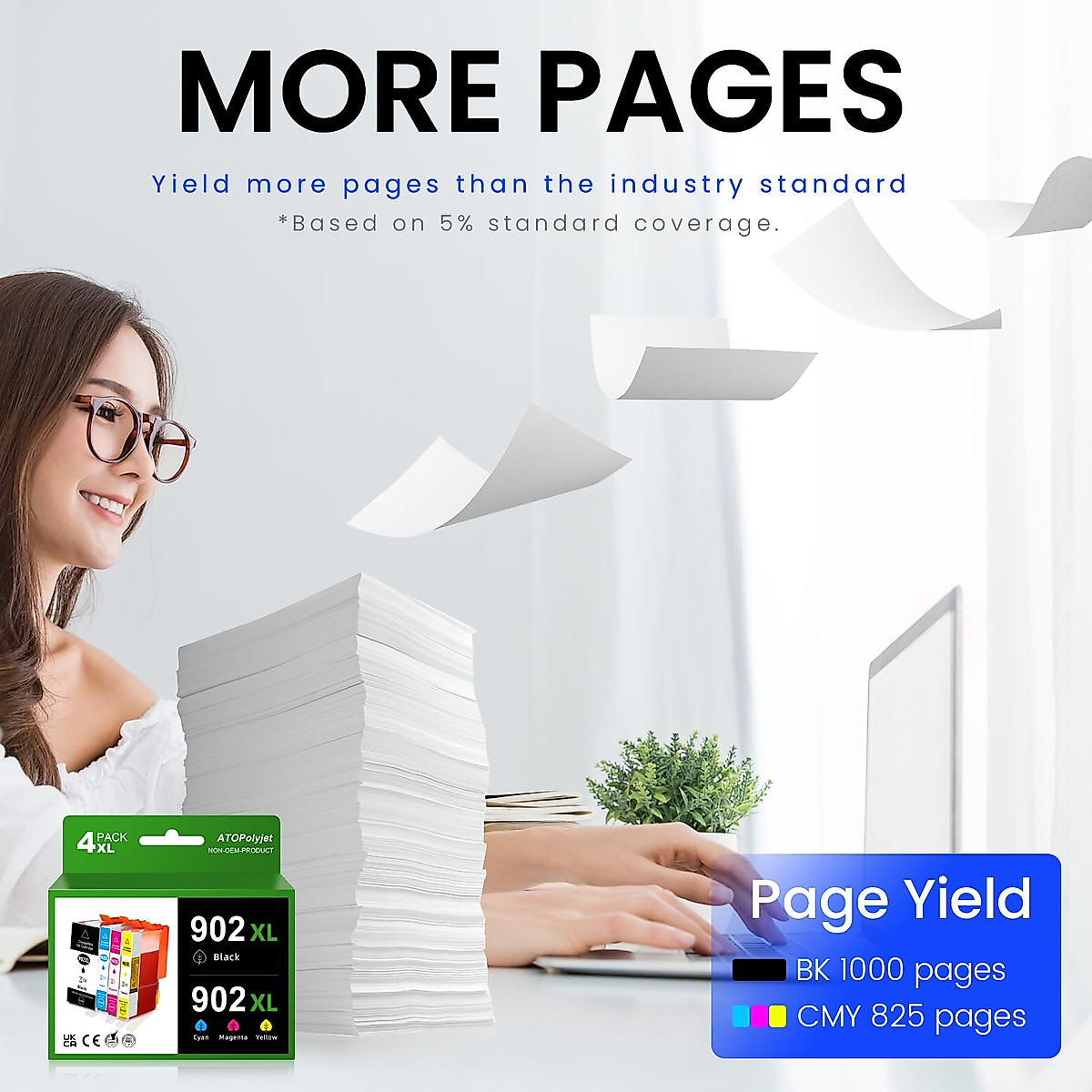 902XL Ink Cartridges Combo Pack Replacement for HP 902 XL Ink Cartridge Work with HP OfficeJet Pro 6960 6978 6968 6975 6970 6958 6962 6979 6950 6951 Printer (Black Cyan Magenta Yellow, 4-Pack)