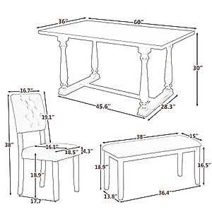 BIADNBZ 6-Piece Wooden Kitchen Dining Room Table Set with Upholstered Button Tufted Chairs & Bench, for Living Room Restaurant Furniture, Espresso